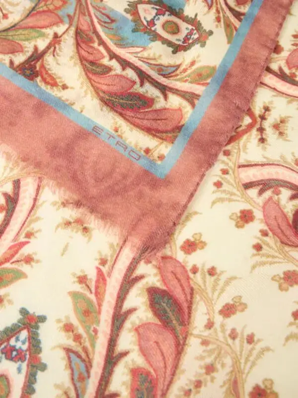 Etro Wool And Cashmere Scarf With Placed Print - Light Brown