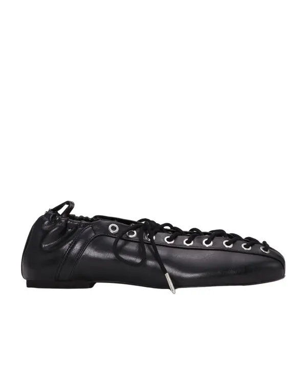 GANNI Square-toe Lace-up Ballerinas - Black