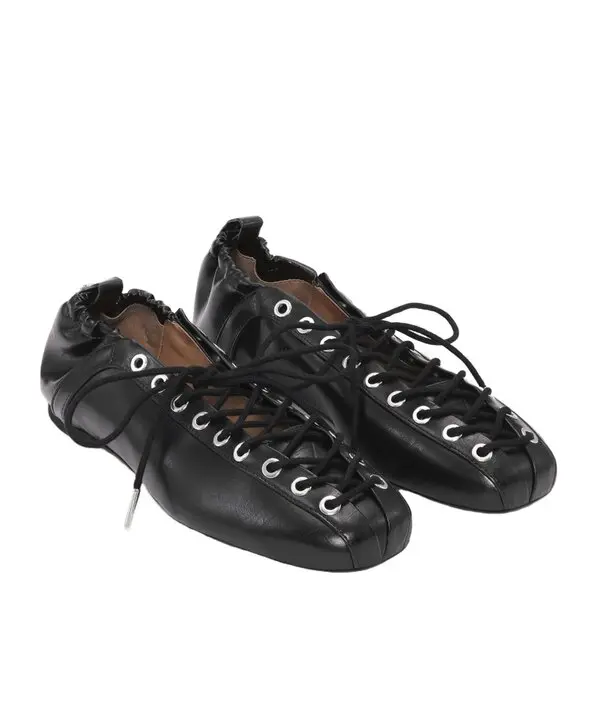GANNI Square-toe Lace-up Ballerinas - Black