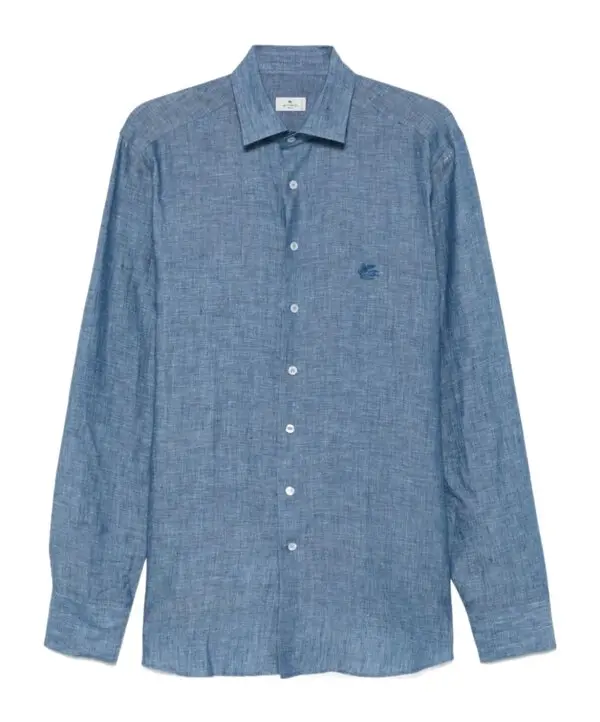 Etro Logo Embroidered Long Sleeved Shirt - Blue