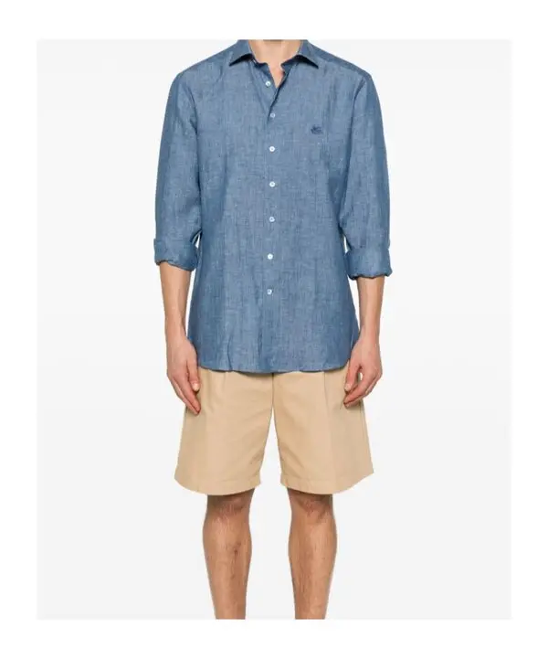 Etro Logo Embroidered Long Sleeved Shirt - Blue
