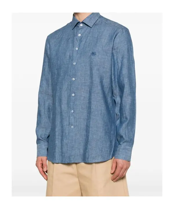 Etro Logo Embroidered Long Sleeved Shirt - Blue