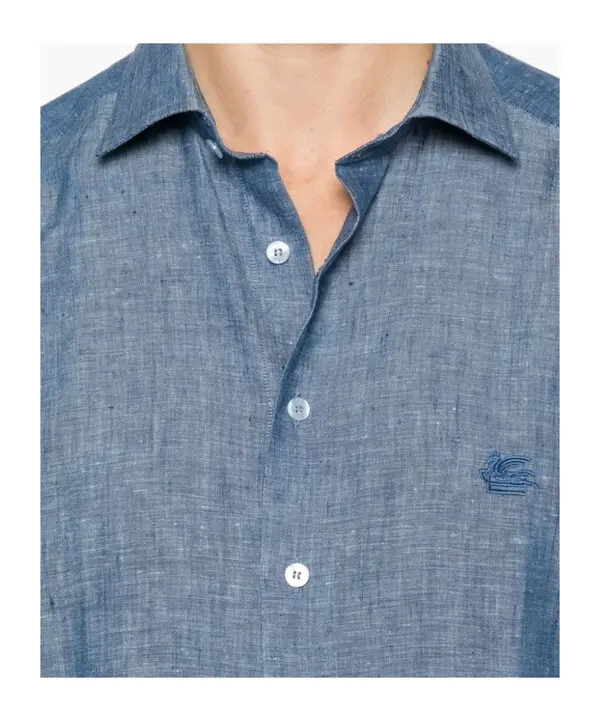Etro Logo Embroidered Long Sleeved Shirt - Blue