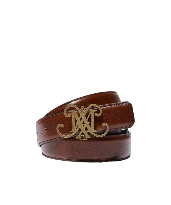 MAXCO. Logo Buckle Leather Belt - Brown