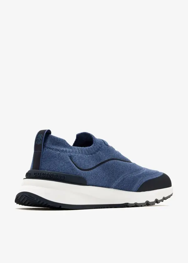 Brunello Cucinelli Knit Lace-up Sneakers - Blue