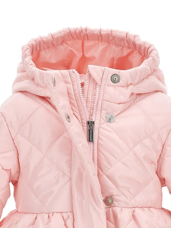 Monnalisa Quilted Hooded Jacket With Logo Patch - Pink