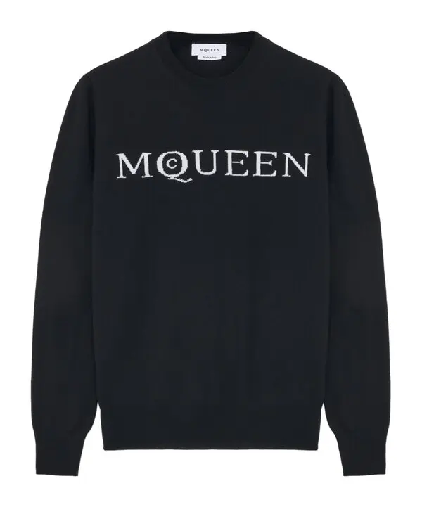 Alexander McQueen Logo Intarsia-knit Crewneck Jumper - Black/ivory