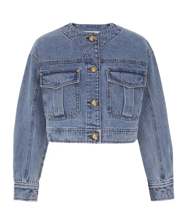 Zimmermann Denim Cropped Jacket With Gold-tone Buttons - Dawn Blue