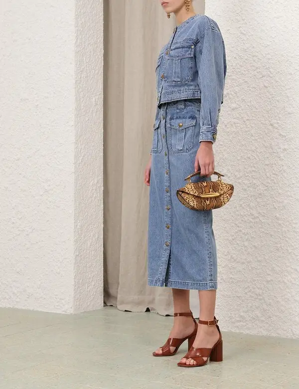 Zimmermann Denim Cropped Jacket With Gold-tone Buttons