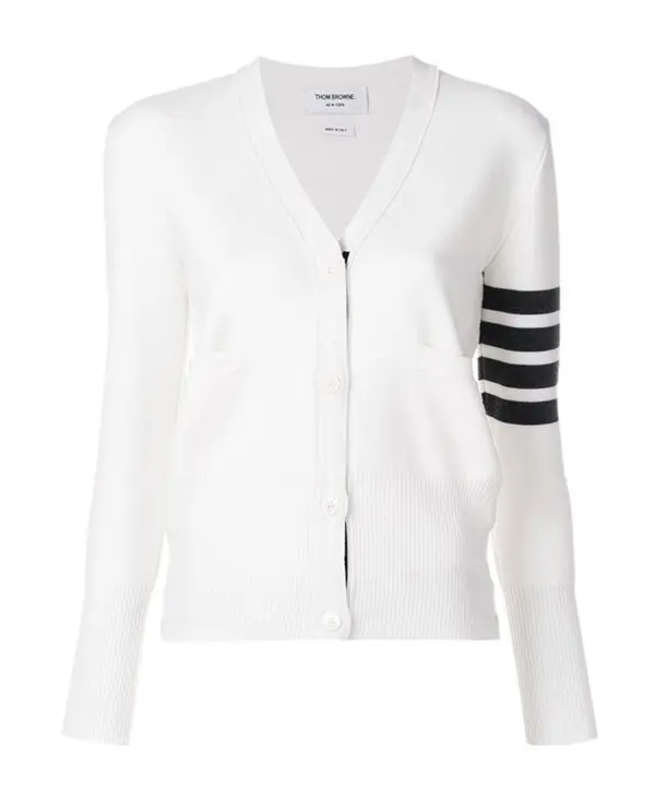 Thom Browne 4-bar Milano Stitch Buttoned Cardigan - White