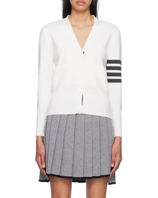 Thom Browne 4-bar Milano Stitch Buttoned Cardigan - White