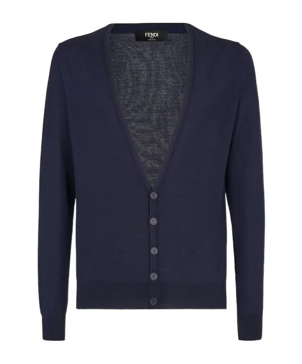 Fendi V-neck Buttoned Cardigan With Ff Embossing - Blue