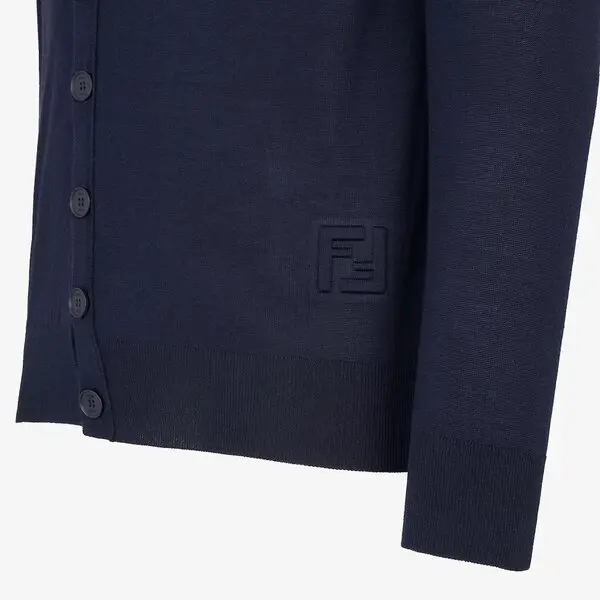 Fendi V-neck Buttoned Cardigan With Ff Embossing - Blue