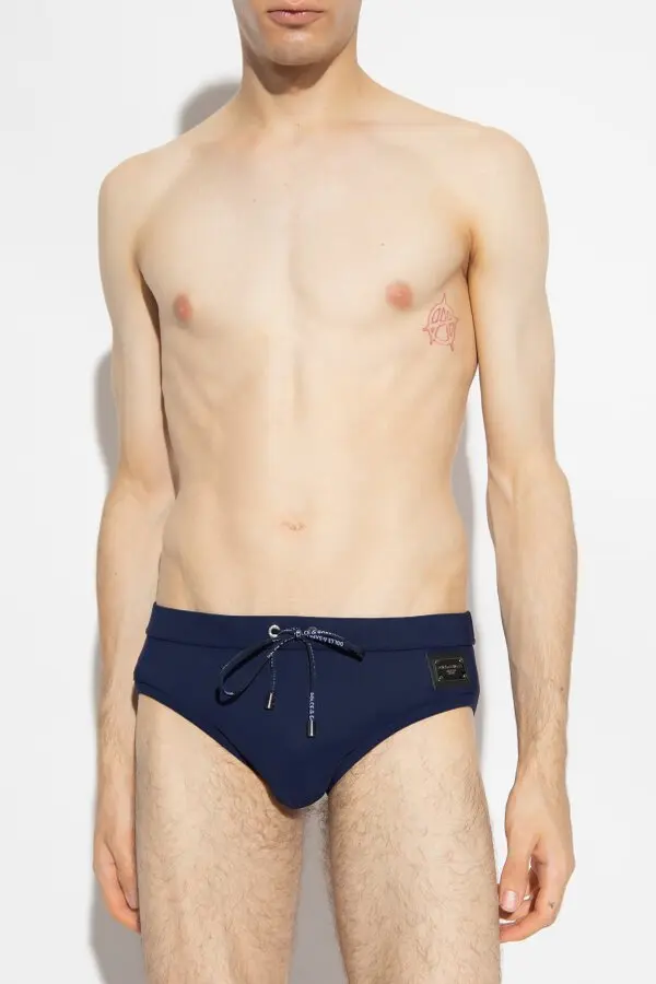 Dolce & Gabbana Logo Patch Drawstring Swim Shorts