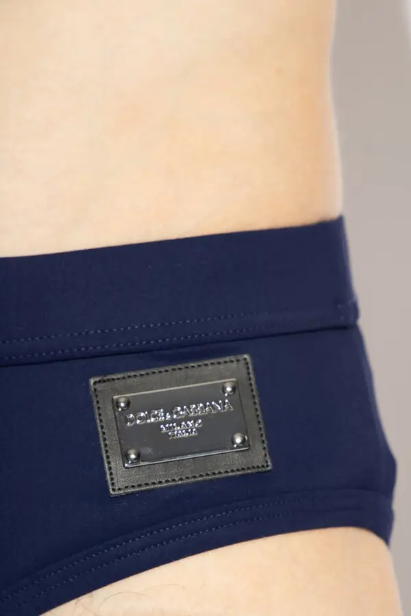 Dolce & Gabbana Logo Patch Drawstring Swim Shorts