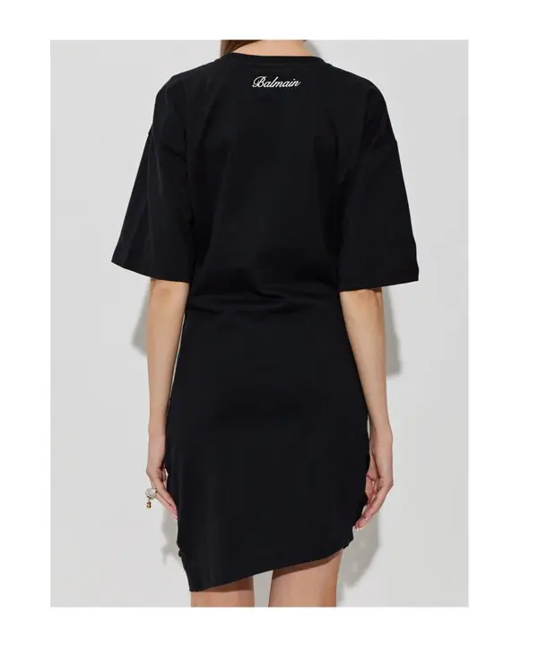 Balmain Gathered Short-sleeve Dress