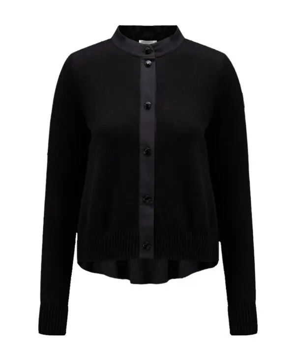 Moncler Wool Cardigan With Satin Accents - Black
