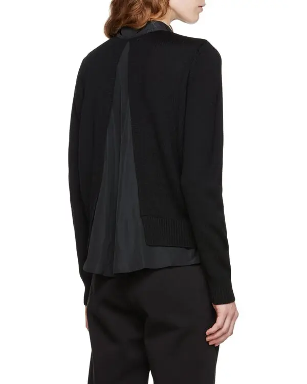 Moncler Wool Cardigan With Satin Accents - Black