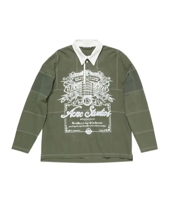 Acne Studios Graphic Printed Long Sleeved Polo Shirt - Green