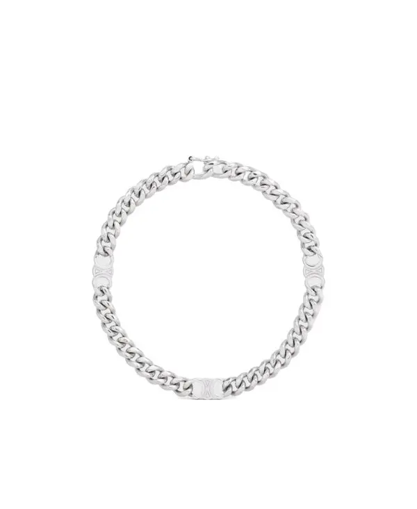 Celine Triomphe Small Gourmette Bracelet In Brass With Rhodium Finish - White