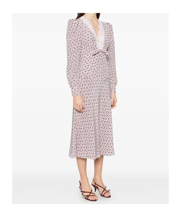 Alessandra Rich V-neck Rose Print Midi Dress