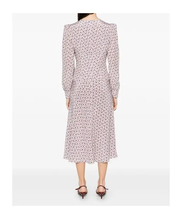 Alessandra Rich V-neck Rose Print Midi Dress