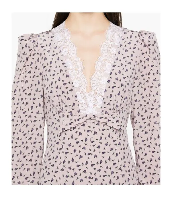 Alessandra Rich V-neck Rose Print Midi Dress