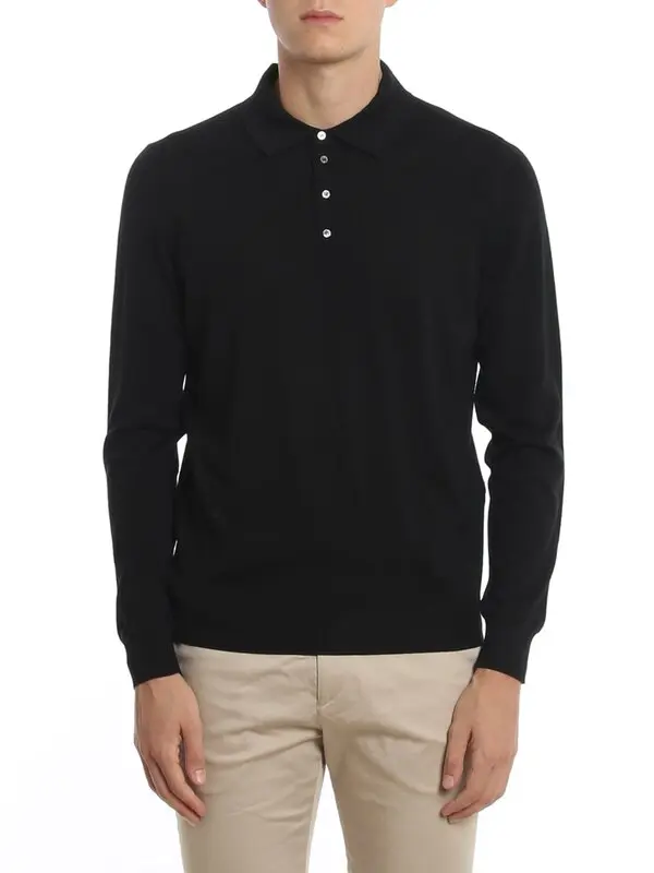 DRUMOHR Long-sleeve Woolen Polo Pullover - Black