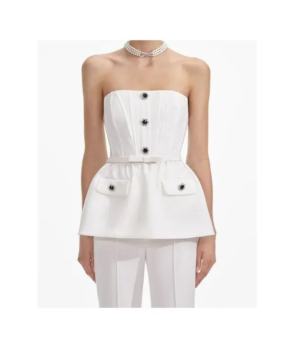 SELF-PORTRAIT Strapless Crepe Jumpsuit - White