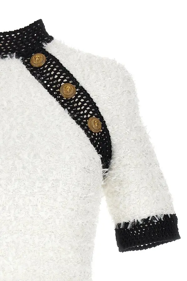 Balmain Button-embellished Tweed Crop Top