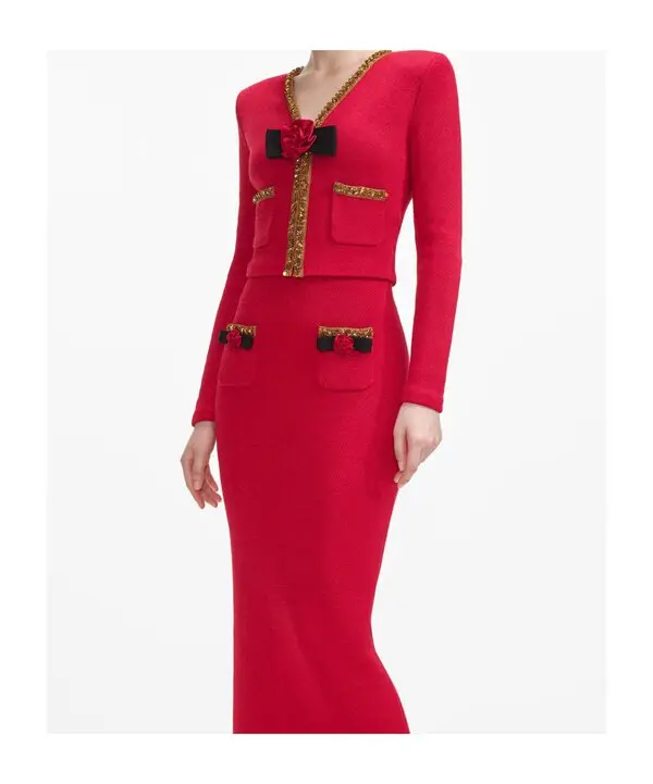 SELF-PORTRAIT Knitted Corsage Jacket With Embellished Trim
