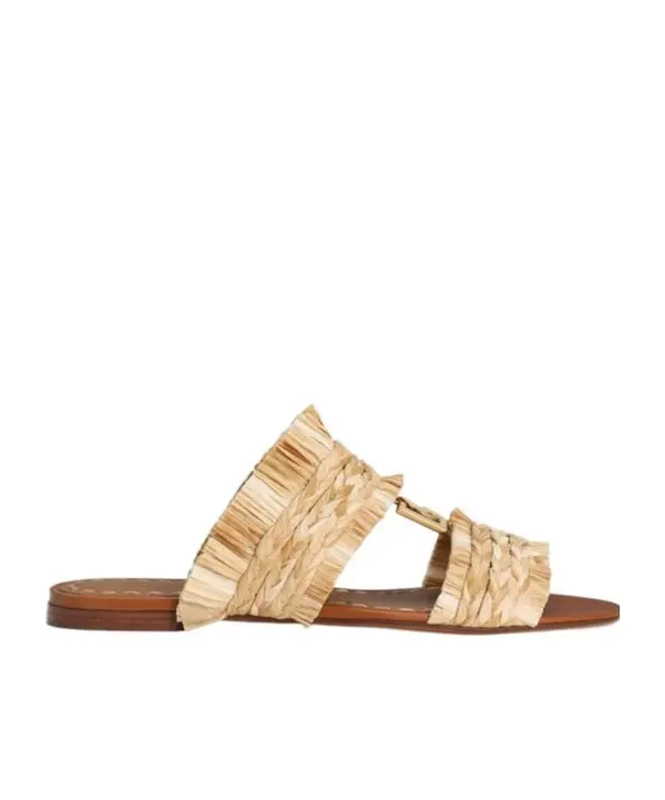 Dolce & Gabbana Braided Raffia Fringe Slides - Nude