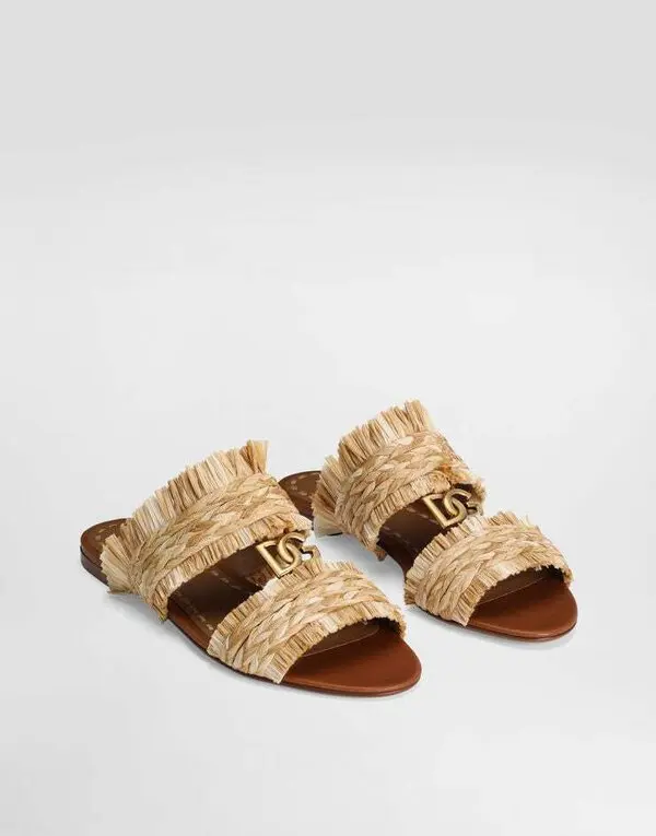 Dolce & Gabbana Braided Raffia Fringe Slides