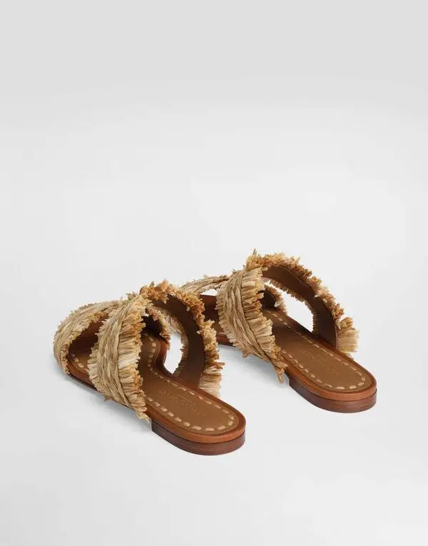 Dolce & Gabbana Braided Raffia Fringe Slides