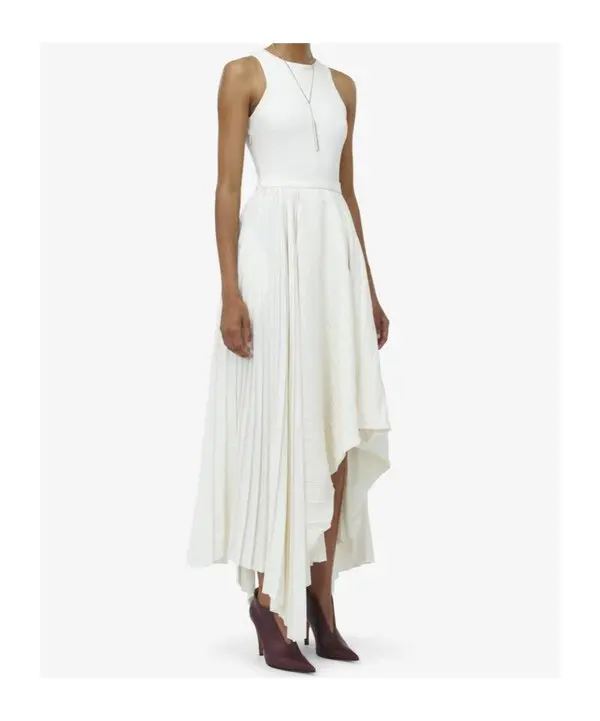 Alexander McQueen Sleeveless Asymmetrical Pleated Dress - Ivory