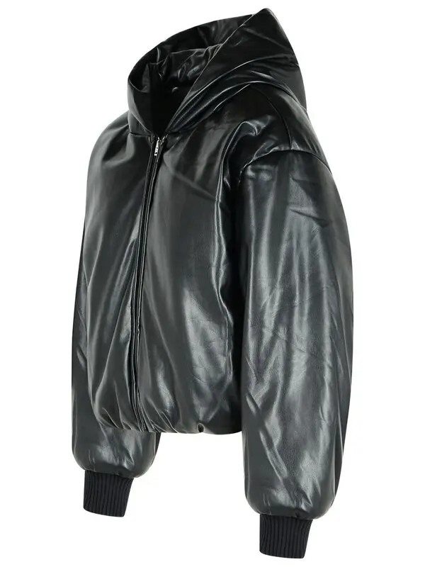 Acne Studios Hooded Leather Jacket With Pleated Hem