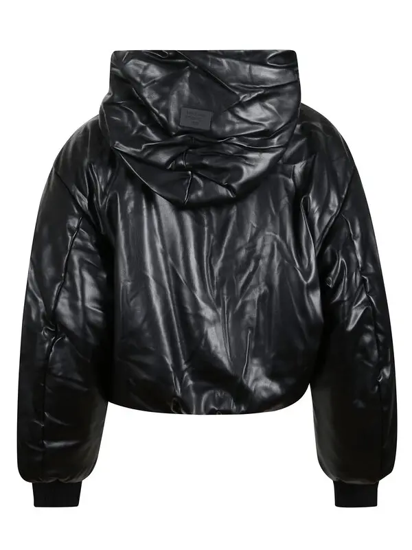 Acne Studios Hooded Leather Jacket With Pleated Hem