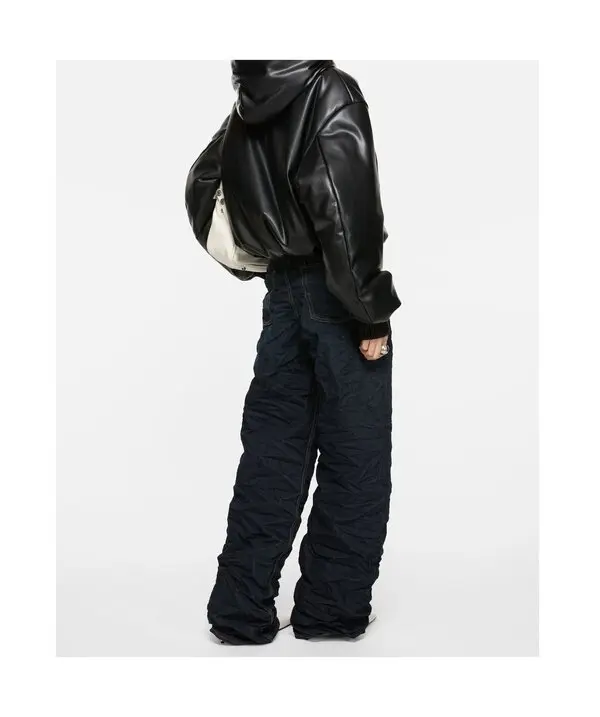 Acne Studios Hooded Leather Jacket With Pleated Hem