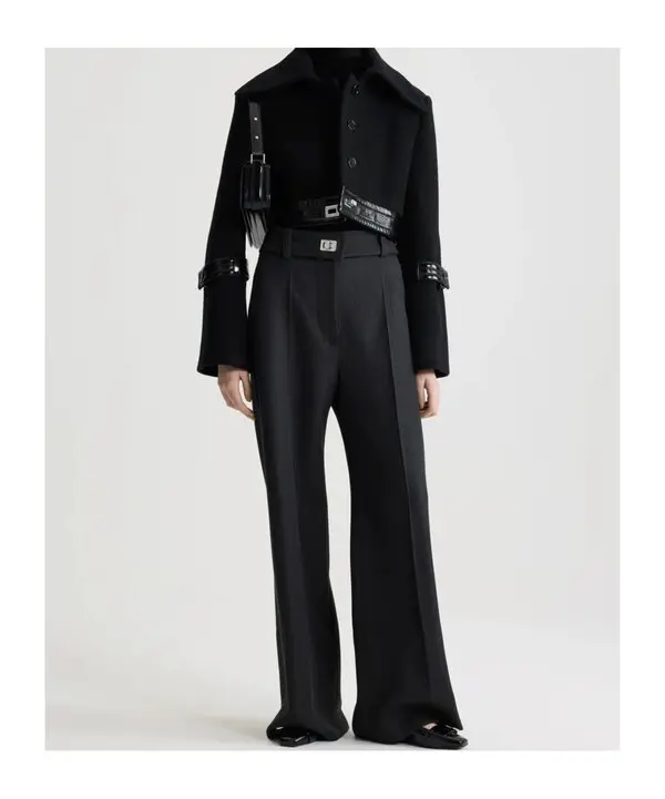 PATOU Cropped Wool Jacket With Patent Trim