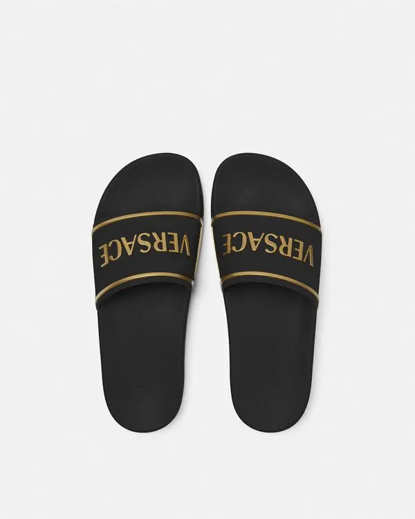 Versace Logo Embossed Open-toe Slides - Black