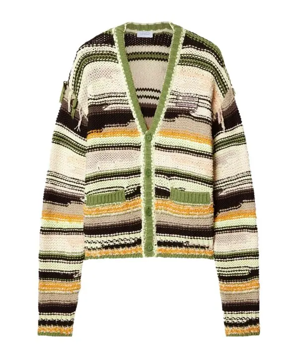 Off-White Striped V-neck Knitted Cardigan