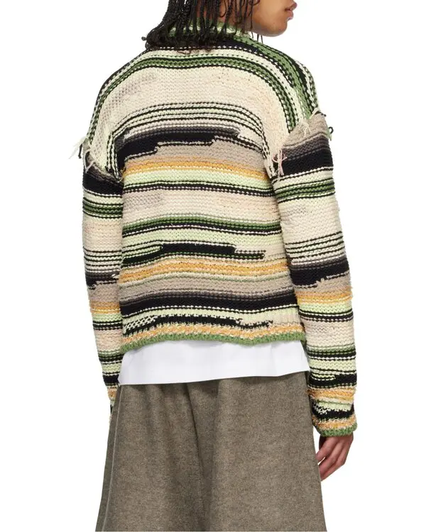 Off-White Striped V-neck Knitted Cardigan