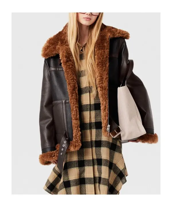 Stella McCartney Plush Teddy Paneled Biker Jacket