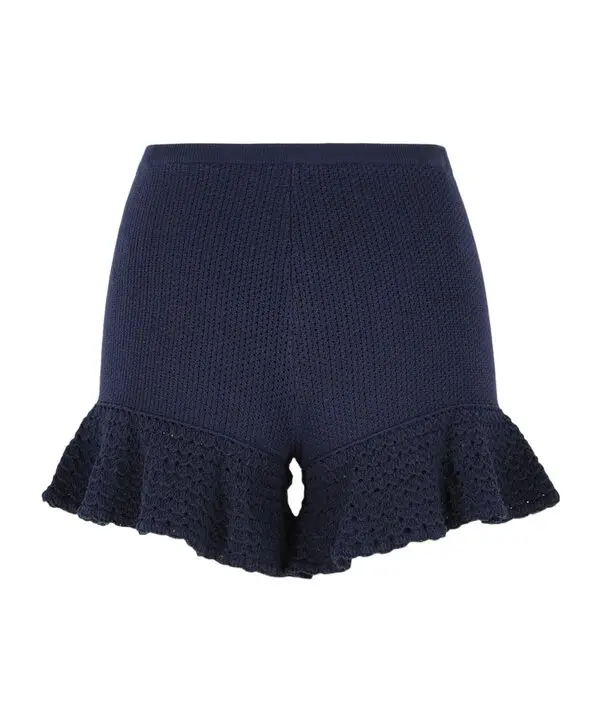 SELF-PORTRAIT Crochet Ruffled Shorts - Navy