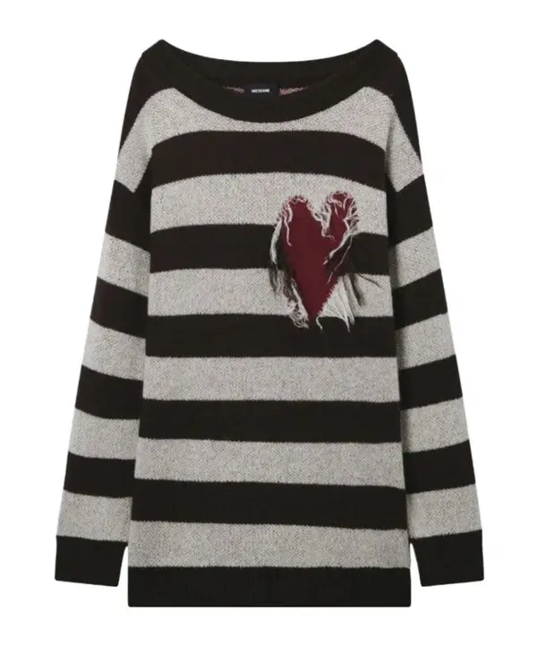 We11Done Striped Jumper With Heart Detail - Brown