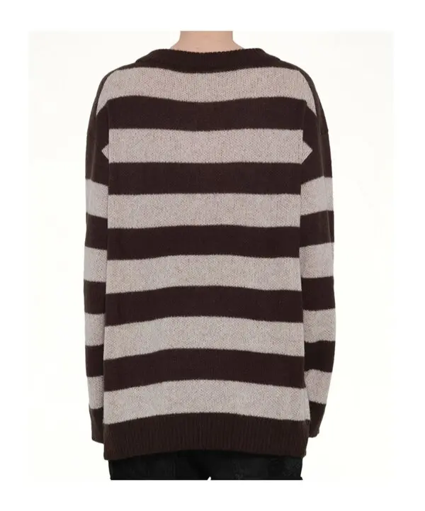 We11Done Striped Jumper With Heart Detail - Brown