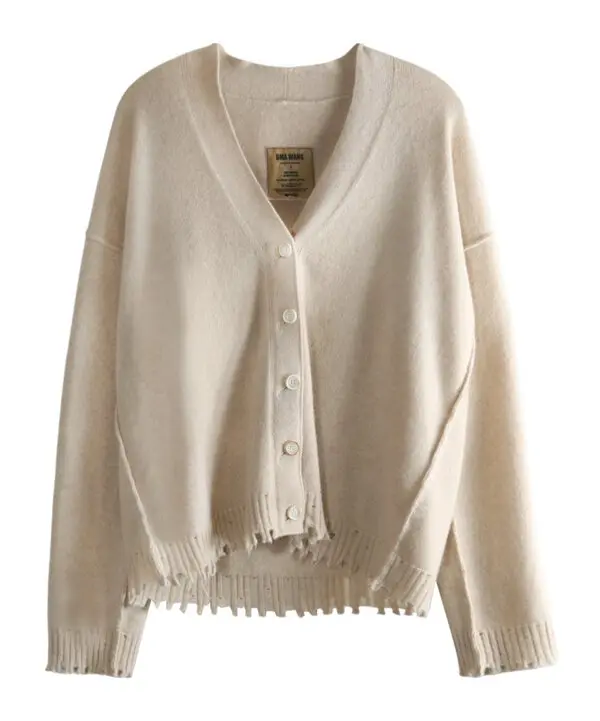 UMA WANG V-neck Distressed Cardigan - Nude