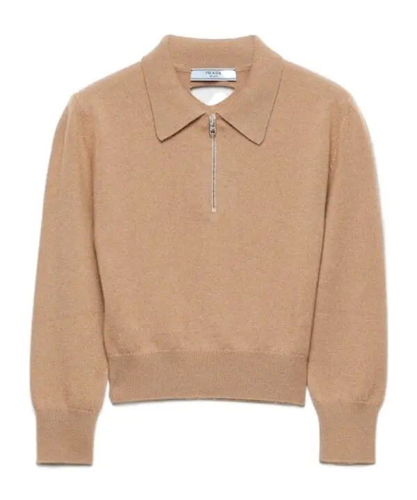 Prada Half-zip Knitted Polo Jumper - Camel Brown