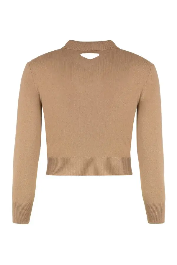 Prada Half-zip Knitted Polo Jumper - Camel Brown