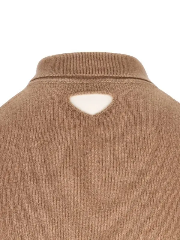 Prada Half-zip Knitted Polo Jumper - Camel Brown